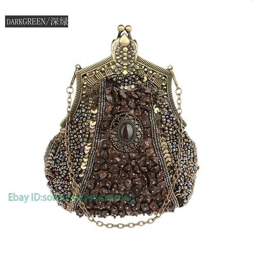 Vintage Women's Beaded Purse Stone Handbag Elegant Dinner Bag | eBay