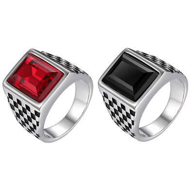 Men's Vintage Stainless Steel Square Stone Signet Ring Statement Band ...