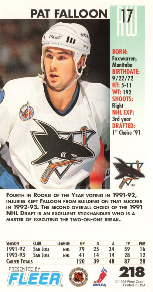 Pat Falloon 1993-94 Fleer PowerPlay #218 San Jose Sharks | eBay