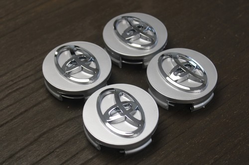 (4) TOYOTA WHEEL RIMS CENTER HUB CAP CAPS SILVER BASE CHROME LOGO 62MM ...