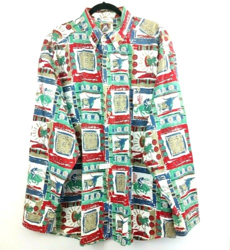 Vintage Barn Fly Button Up Shirt Cowboy Print Ranch Made In USA Sz XL ...