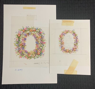 LIVE YOUR LIFE Flower & Fruit Wreath 2pcs 7.5x11" Greeting Card Art ...