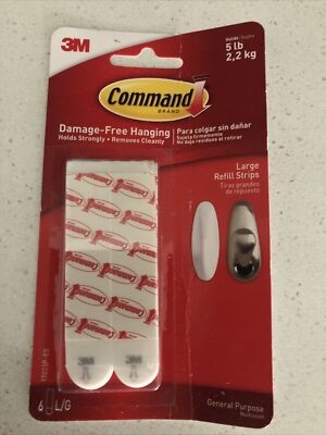 Command Refill Strips, Large, White, 6-Strips Hold Up To 5lbs - New! | eBay