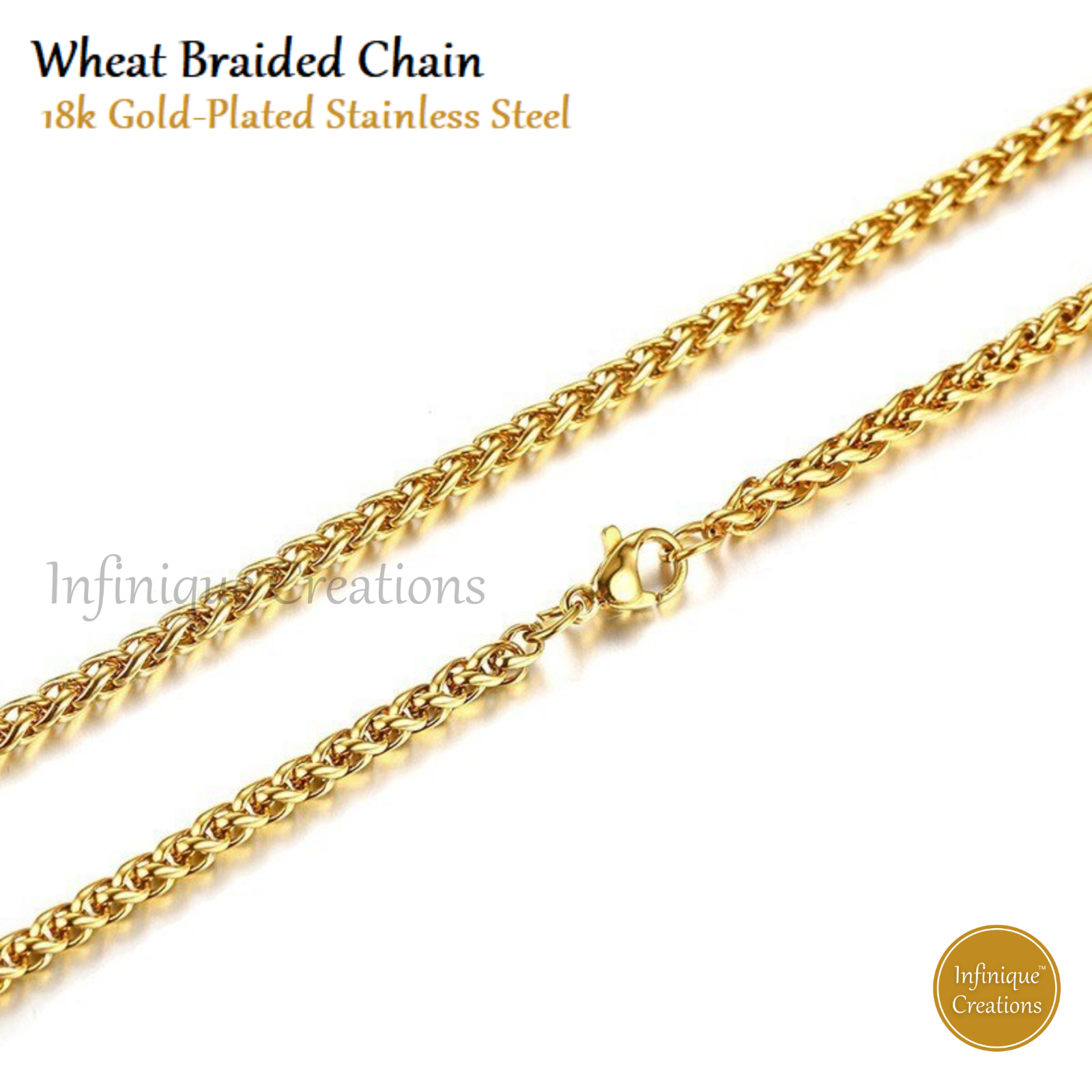 Stainless Steel Wheat Braided Chain 18K Gold Plated 7-38" Men Bracelet ...