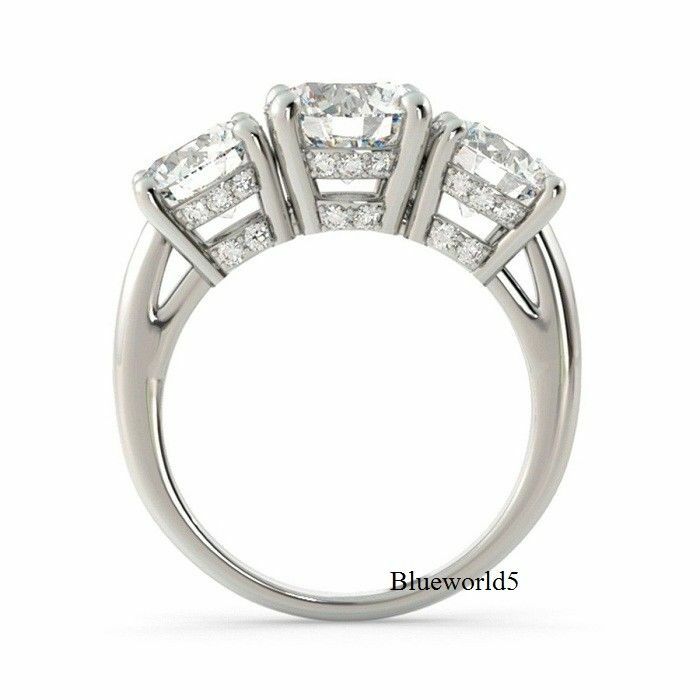 3Ct White Round CZ Three Stone Engagement Wedding Ring 925 Sterling ...