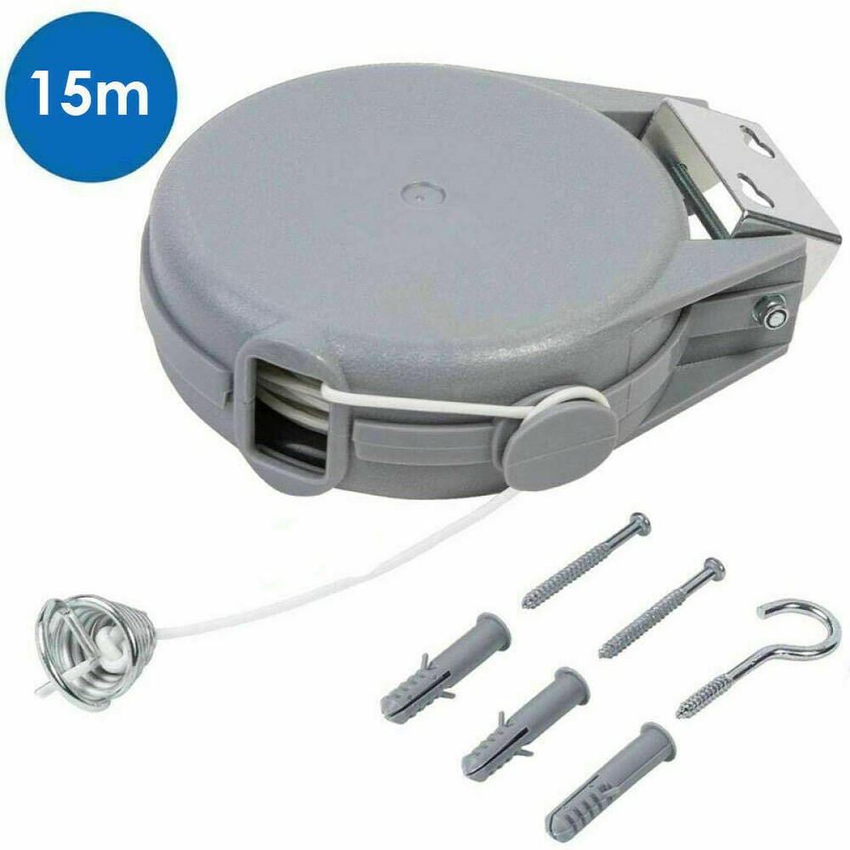 15M Retractable Clothes Line Reel Double Laundry Washing Wall Mounted ...