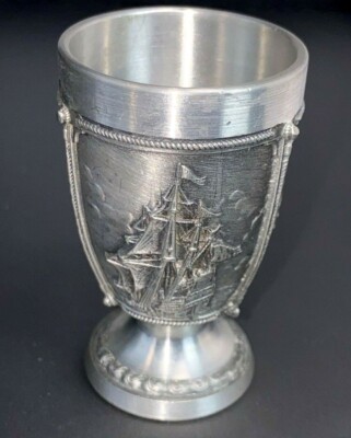 Vintage German Pewter Shot Glass Sail Boat Ship Brigantine Estate Pre ...