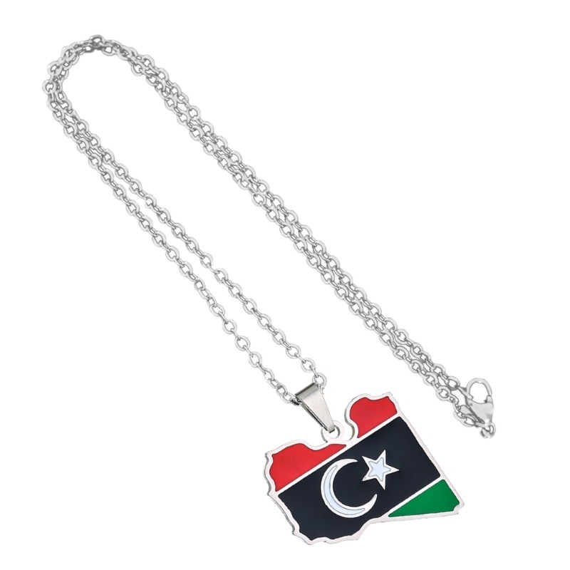 Stainless Steel Libya Flag Pendant Necklace Stylish Style Libya Map ...