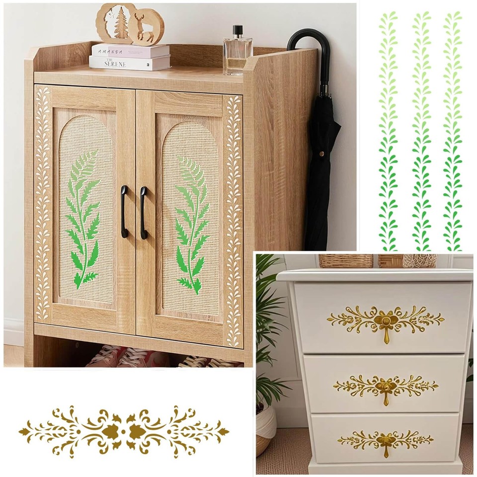14 PCS Reusable Border Flower Stencils for Painting, Wood Wall & Crafts ...
