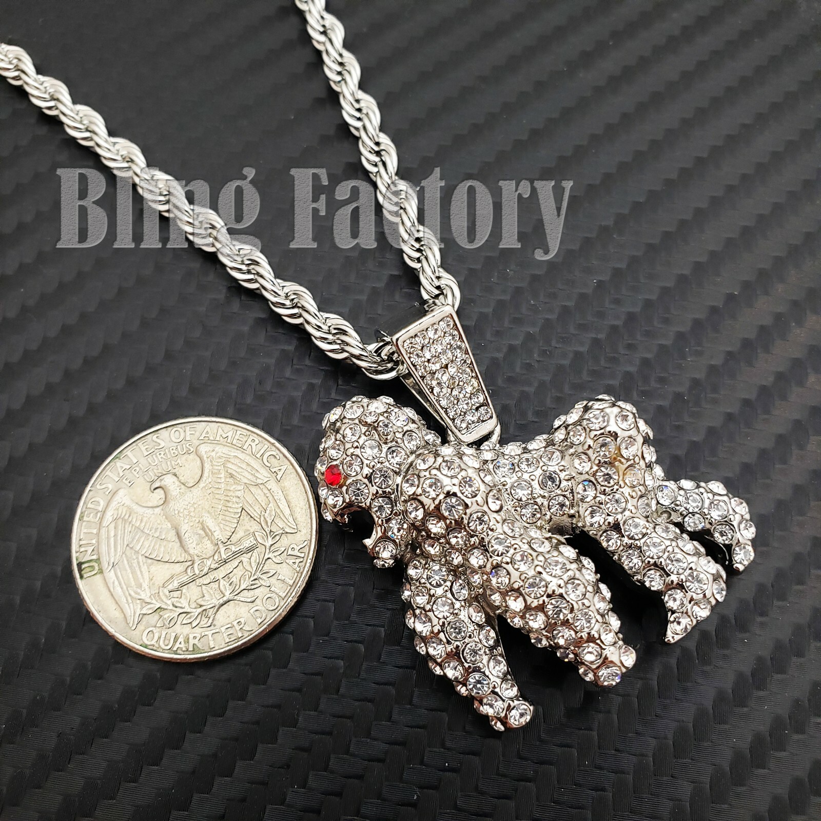 Iced Hip Hop Bust Down Gorilla APE Pendant & 4mm 24" Rope Chain Bling ...