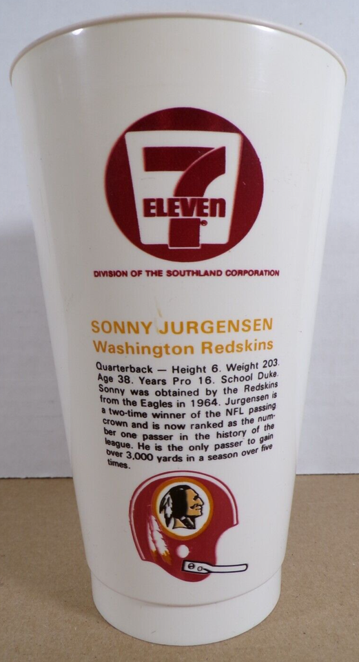 Sonny Jurgensen Redskins NFL 7-11 1970s Vintage Cup 110124DMT2 | eBay