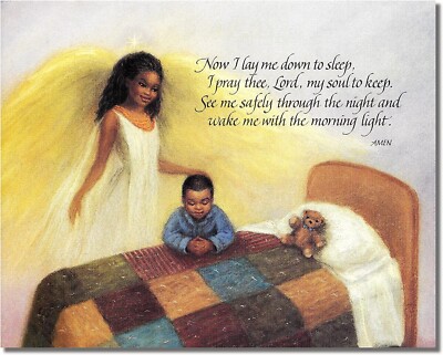 Black African American Guardian Angel Boy Praying Lord's Prayer "8x10 ...