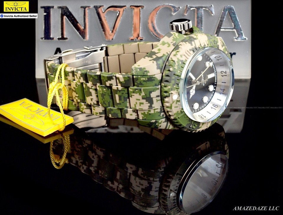 NEW Invicta Men Reserve 52mm Hydromax Swiss GMT CAMO GRAFFITI SS BLK ...