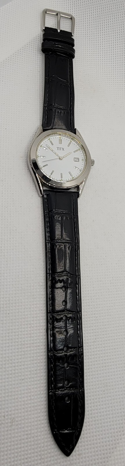 Mens TFX by Bulova Silver Tone Black Leather Band White Dial Date Watch ...