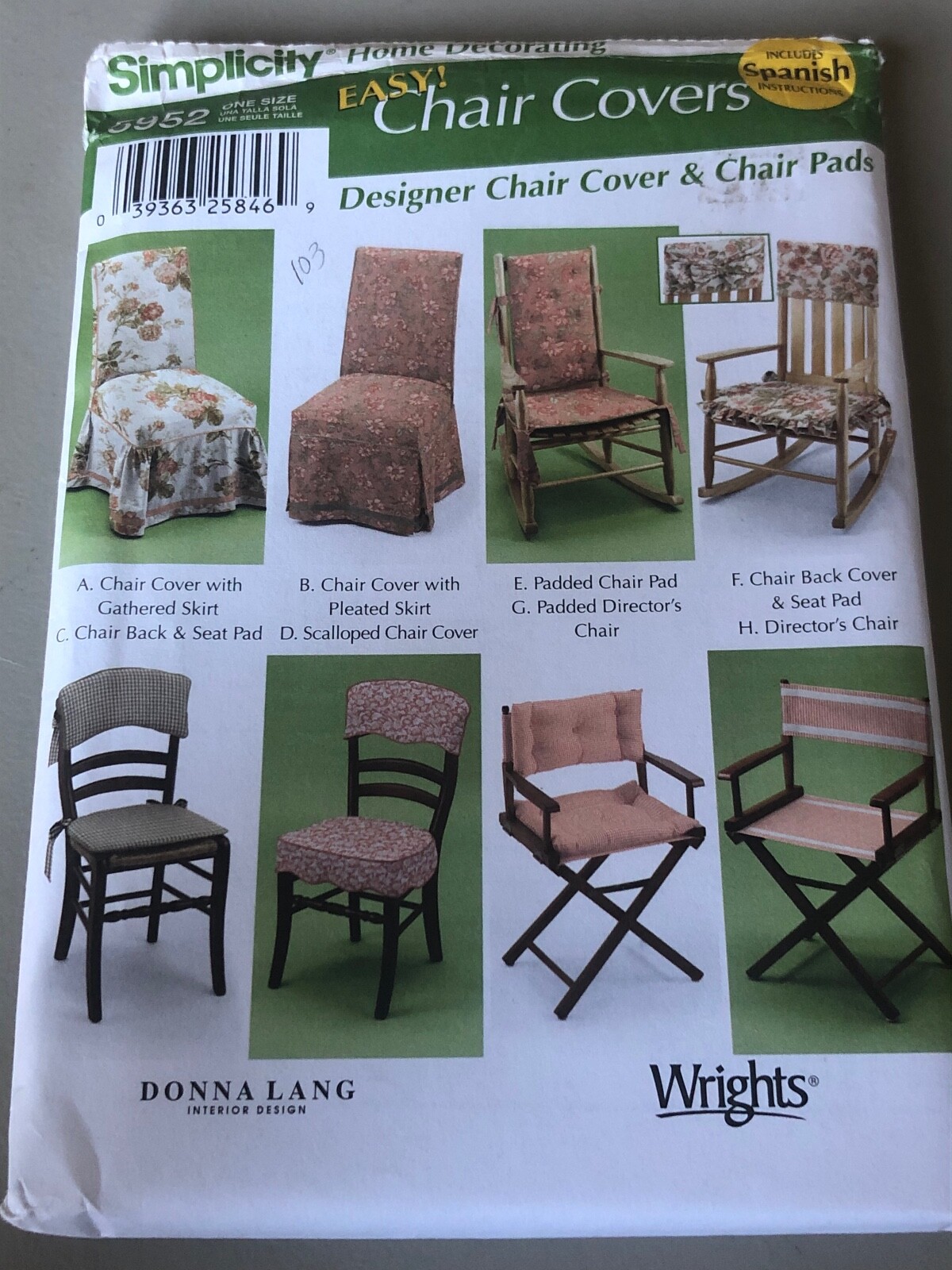 💐 SIMPLICITY #5952 - EASY CHAIR COVERS - ROCKING CHAIR - CHAIR PADS ...