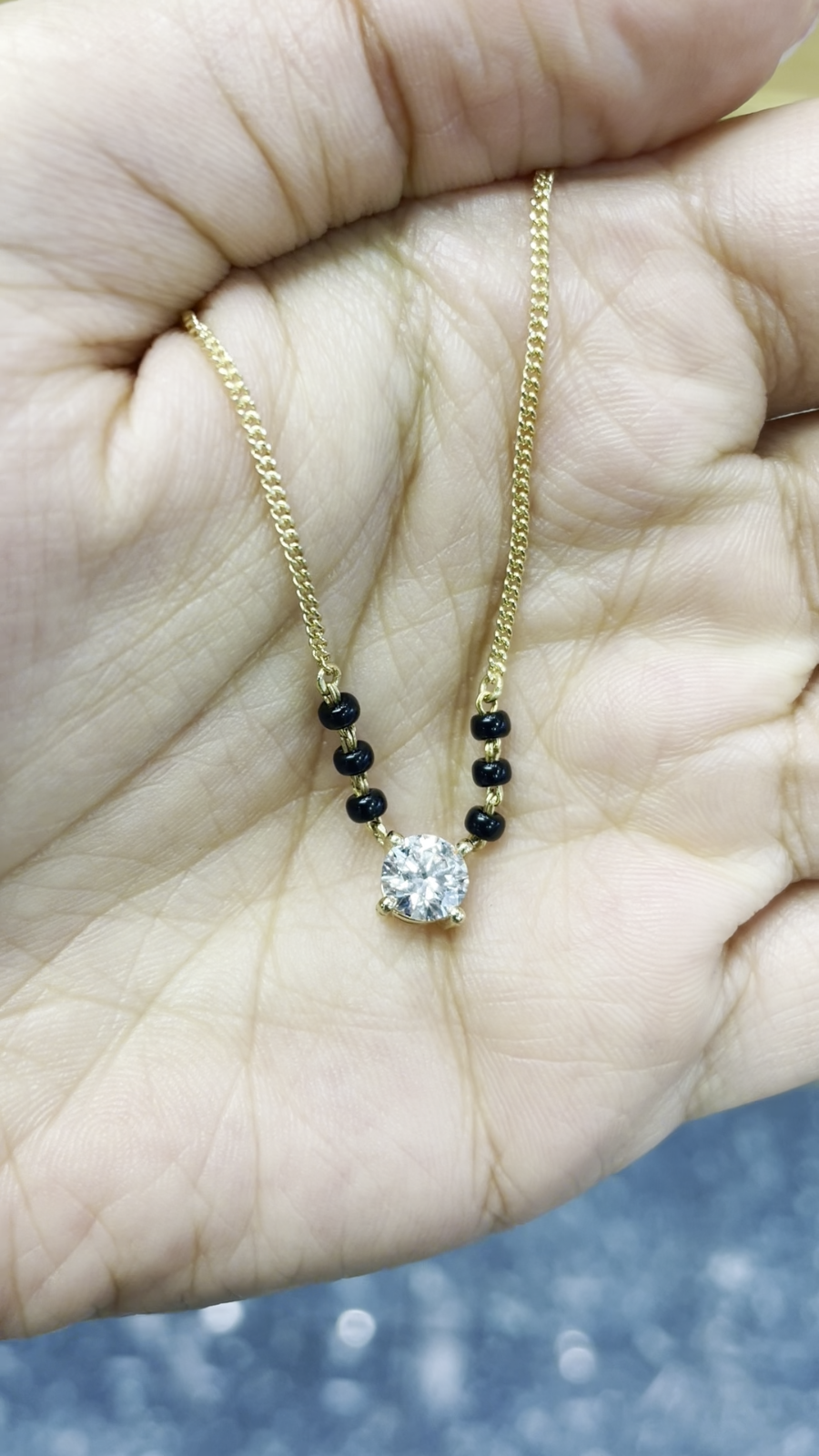 18ct Yellow Gold Lab Grown Diamond 0.50ct Black Beads Mangalsutra ...