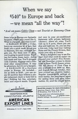 1961 American Export Lines Cruise Ships Travel PRINT AD Unique Gift ...