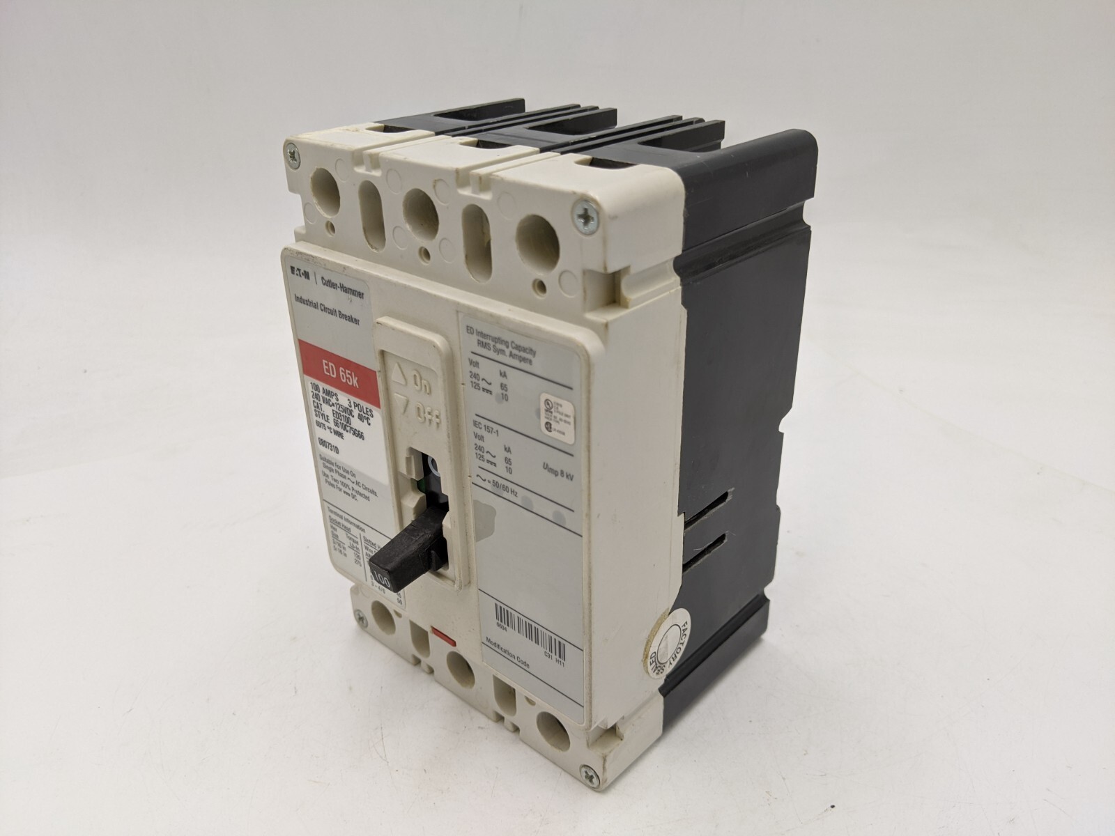 Cutler-Hammer ED3100 Feed-Thru Circuit Breaker 100A 240V 3P 3PH ED Used ...