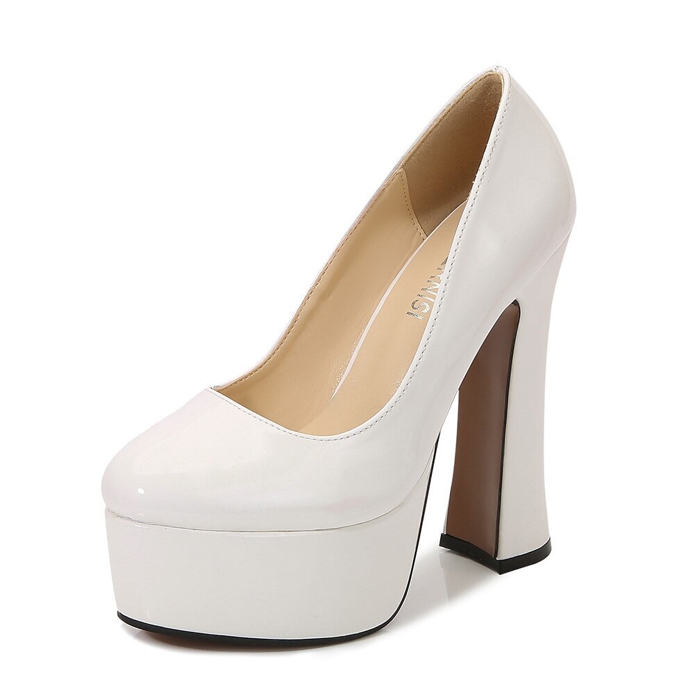 Women Pumps Catwalk Thick Heel Platform Round Toe High Heels Large Size ...