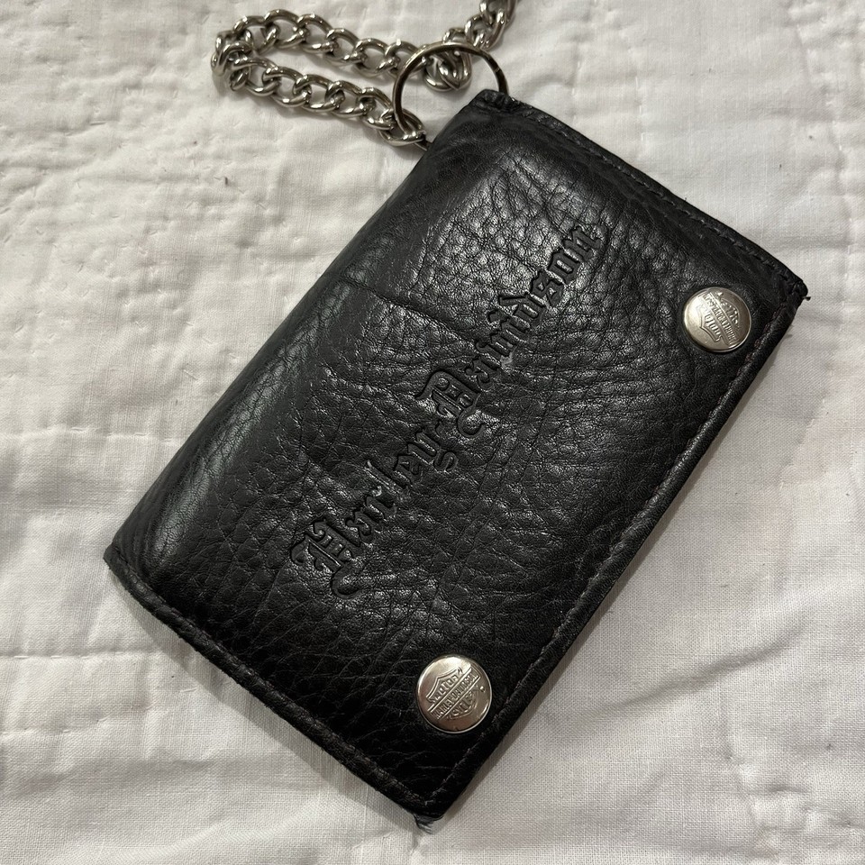 Harley Davidson Tri Fold Leather Chain Wallet Motorcycle Biker Black ...