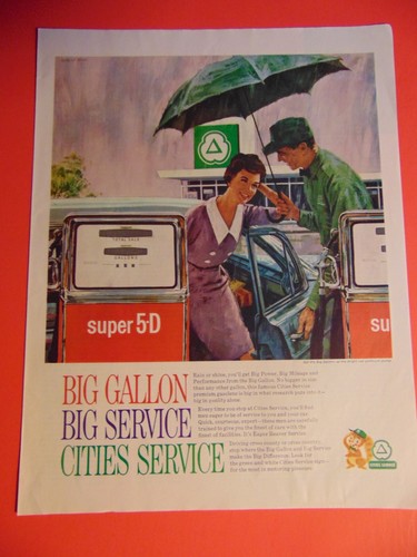 1964 CITIES SERVICE BIG GALLON PREMIUM GAS Man Helps Lady photo art ...