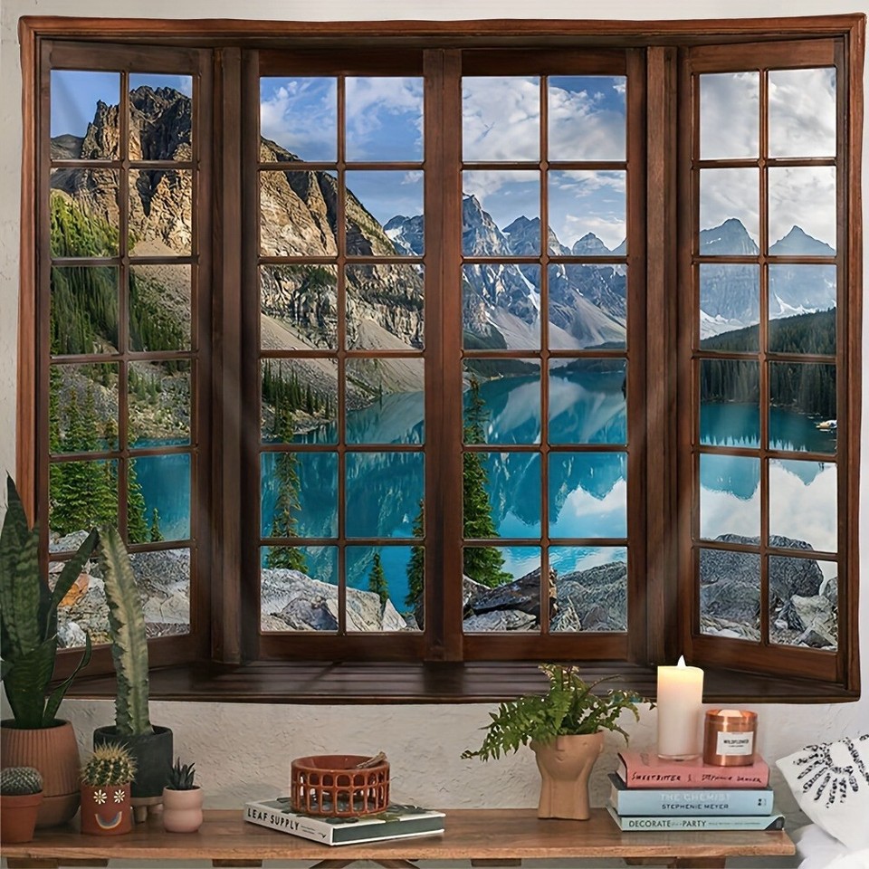 3D Retro Window Scenery Tapestry Wall Hanging Throw Blanket Bedspread ...