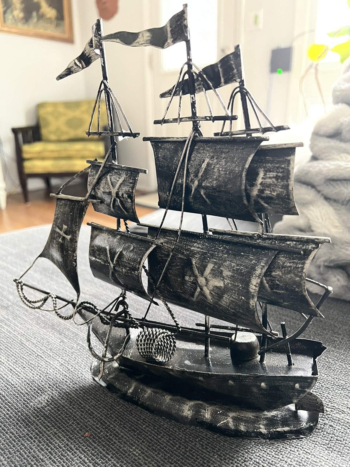 Metal Sail Ship Sculpture Pirate Boat Nautical Decor 10 1/2" x 10 1/2 ...
