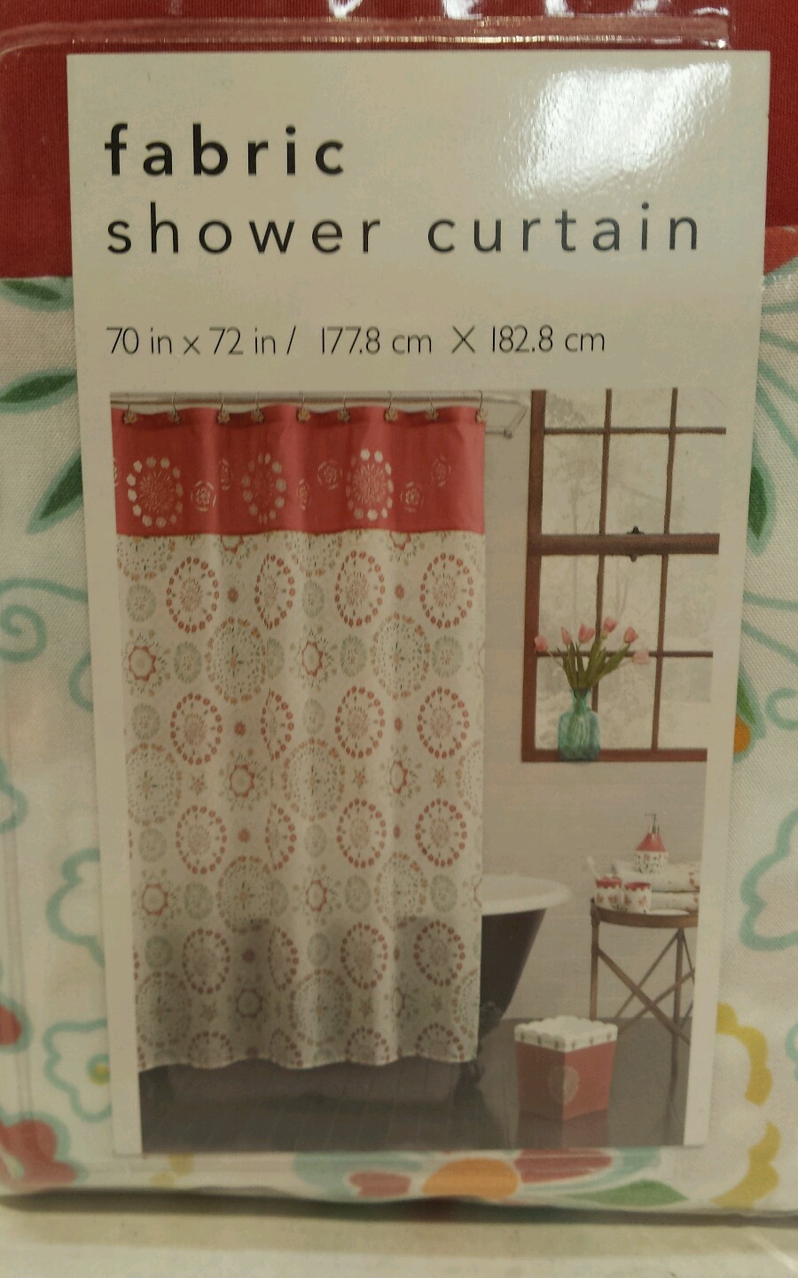 New Excell Home Fashions 70"×72" Red w/ a Floral Pattern Fabric Shower ...