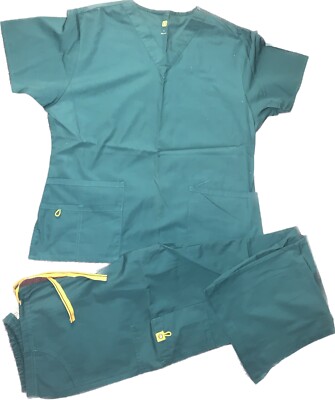 Wonderwink Scrub Set Top L bottoms LT Blue Green | eBay