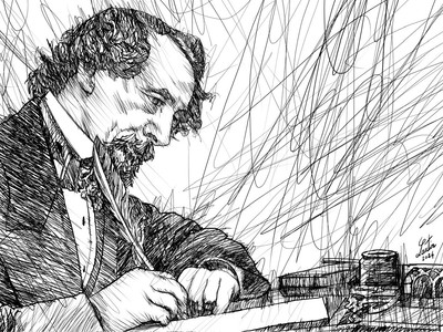 CHARLES DICKENS ink portrait - POSTER - various sizes! print painting ...