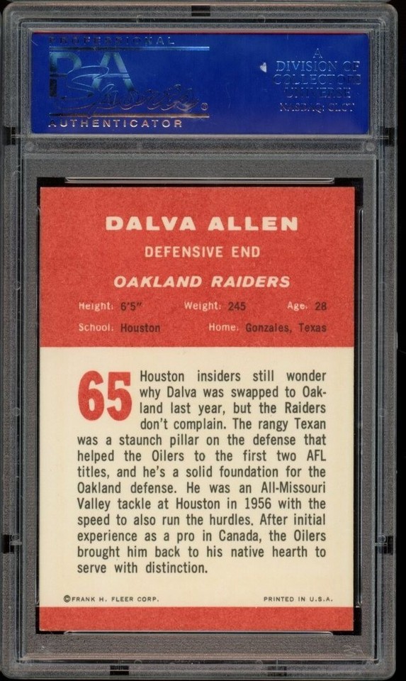 1963 Fleer Football #65 Dalva Allen Raiders PSA 8 NM-MT LOOK! | eBay