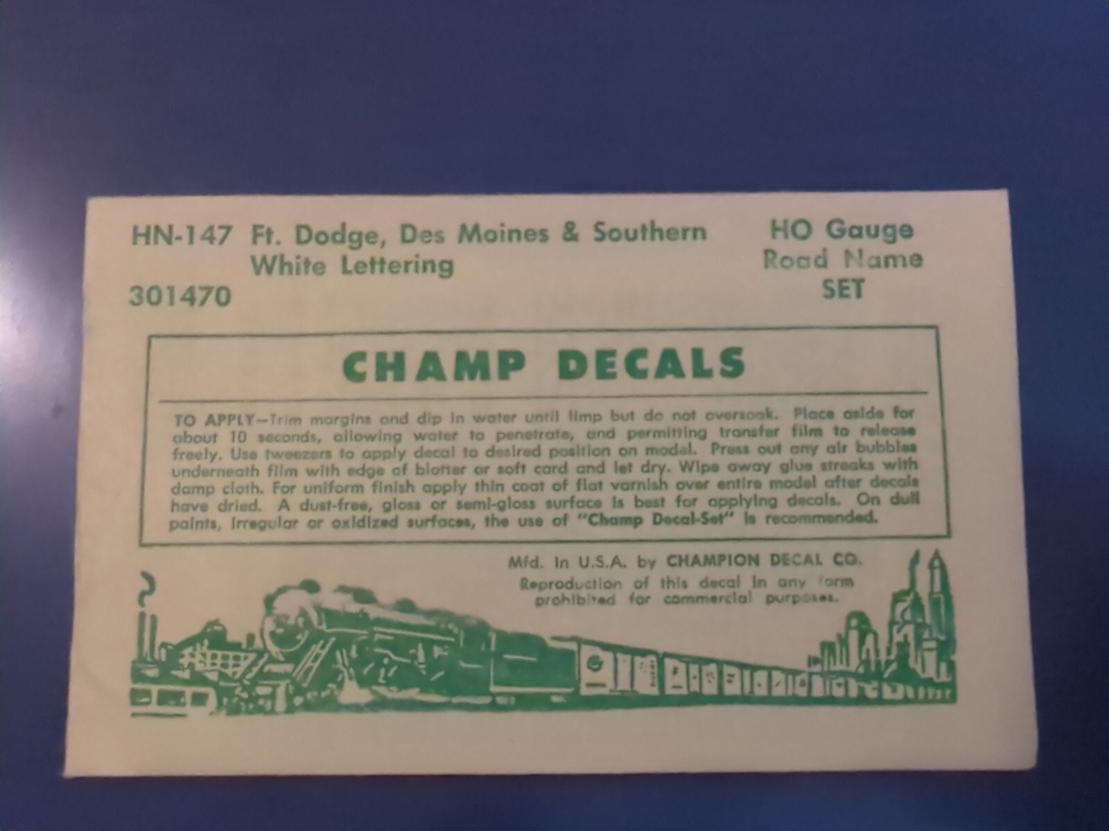 Vintage Champ Decals No. HN-147 Ft. Dodge Des Moines & Southern Road ...