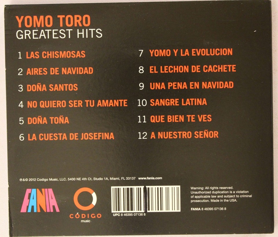 CD: YOMO TORO - Greatest Hits - Fania - Puerto Rican Latin / Jazz ...