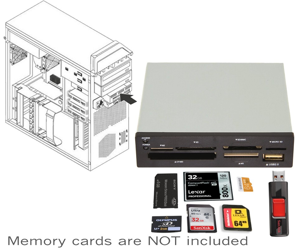 3.5" Internal Memory Card Reader/Writer for Windows 10/8/7/XP Pro PC ...