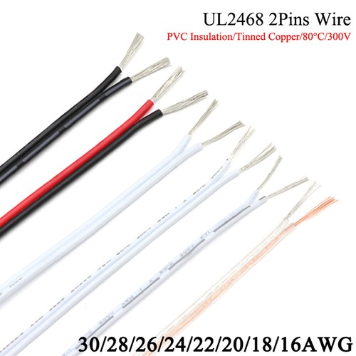 UL2468 2 Pins Electrical Wire 16-30AWG PVC Tinned Copper 2 Core ...