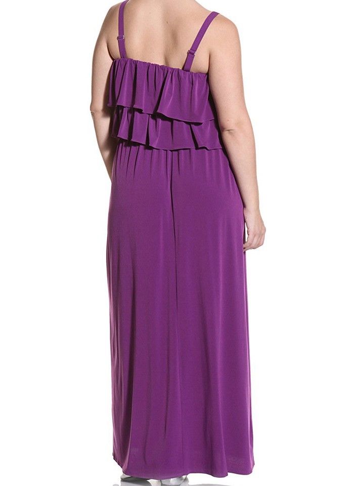 Suzi Chin Women's Plus Size Ruffle Cocktail Maxi Dress 387, Grape Jell ...