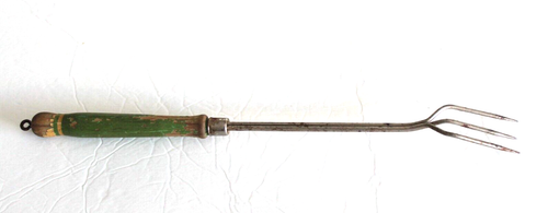 Vintage 0ld! 15" Meat Fork, 3 Tine Wire, Made in U.S.A. - Green Wooden ...
