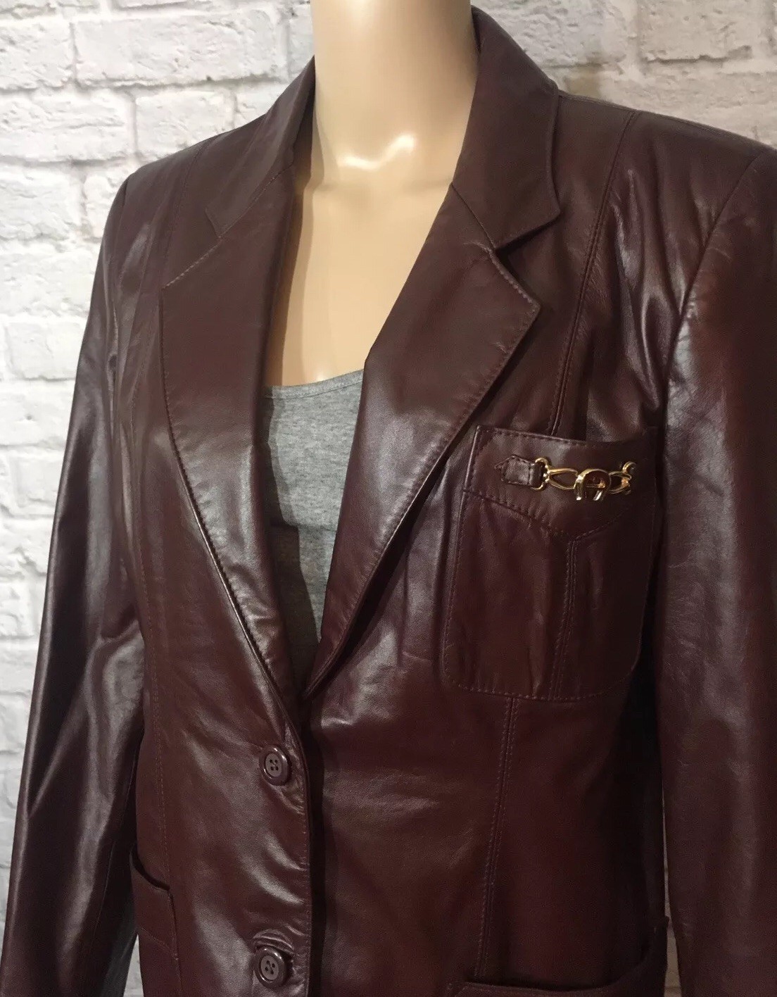 Etienne Aigner Leather Coat Jacket Blazer Size 12 Lined Burgundy ...