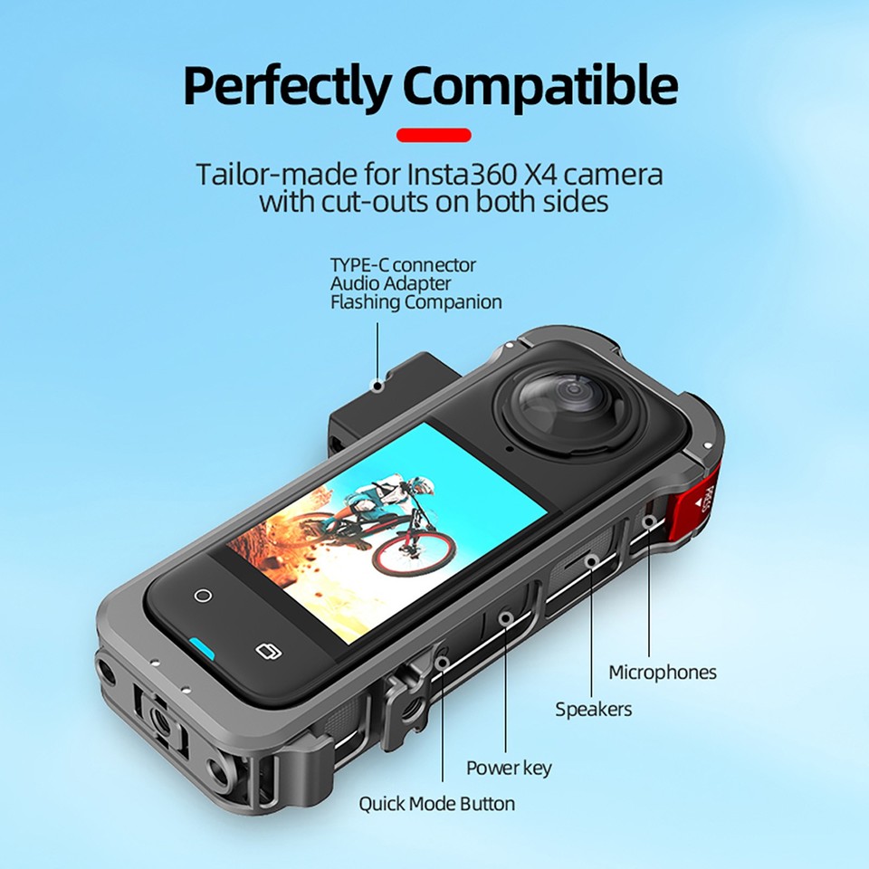 For Insta360 X4 Aluminum Frame Cage With Silicone Lens Caps Protection ...