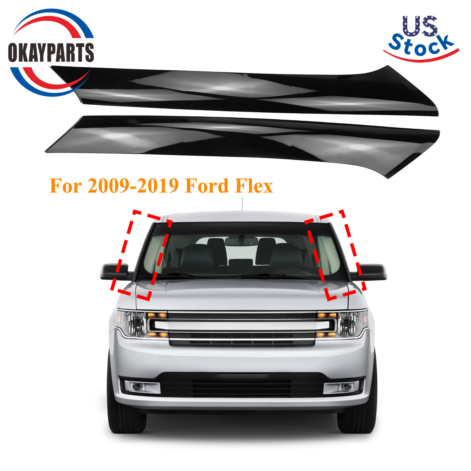 FOR 09-19 FORD FLEX WINDSHIELD TRIM FINISHER A PILLAR POST W/ CLIPS LH ...