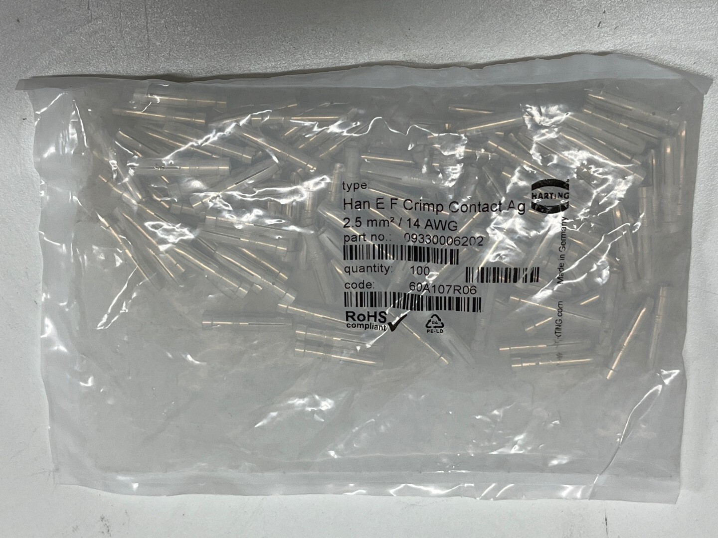 HARTING 09330006202 HAN E F CRIMP CONTACT AG 2.5MM^2 / 14 AWG LOT OF ...
