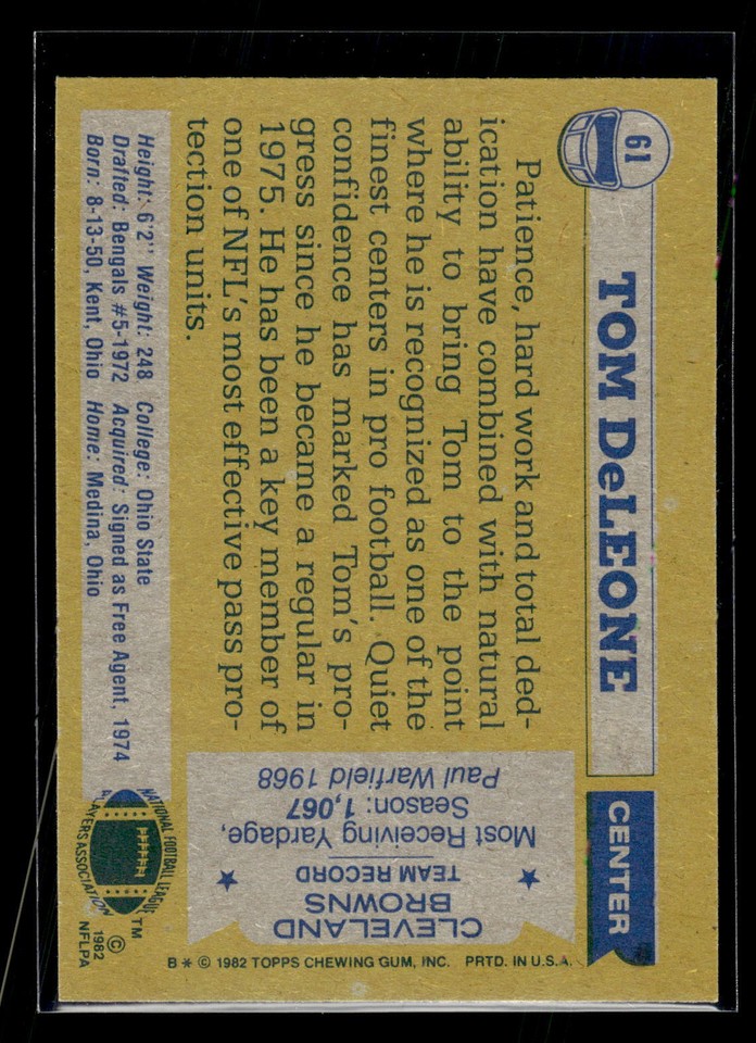 1982 Topps #61 Tom DeLeone "Set Break" Mint Cleveland Browns | eBay