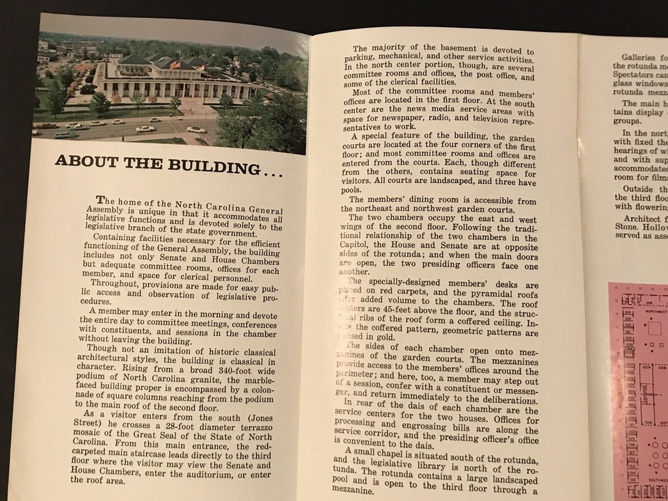 Vintage North Carolina State Legislative Building Brochure Pamphlet ...