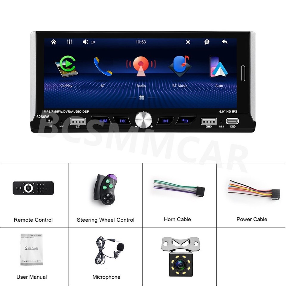 Car Multimedia Player Android 6.9in 1DIN Stereo Radio Carplay Android ...