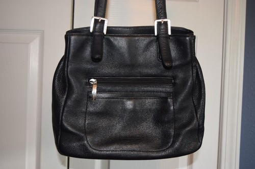 STONE & CO Leather Shoulder Bag Purse Black Buckle Strap Pebbled ...