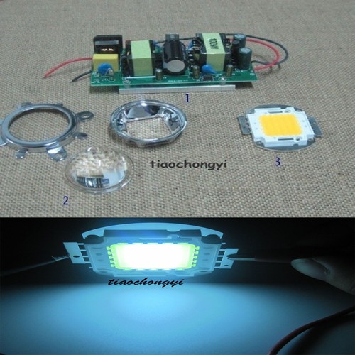 100W High Power LED Cool white 20000k + Driver + 44mm Lens Reflector ...