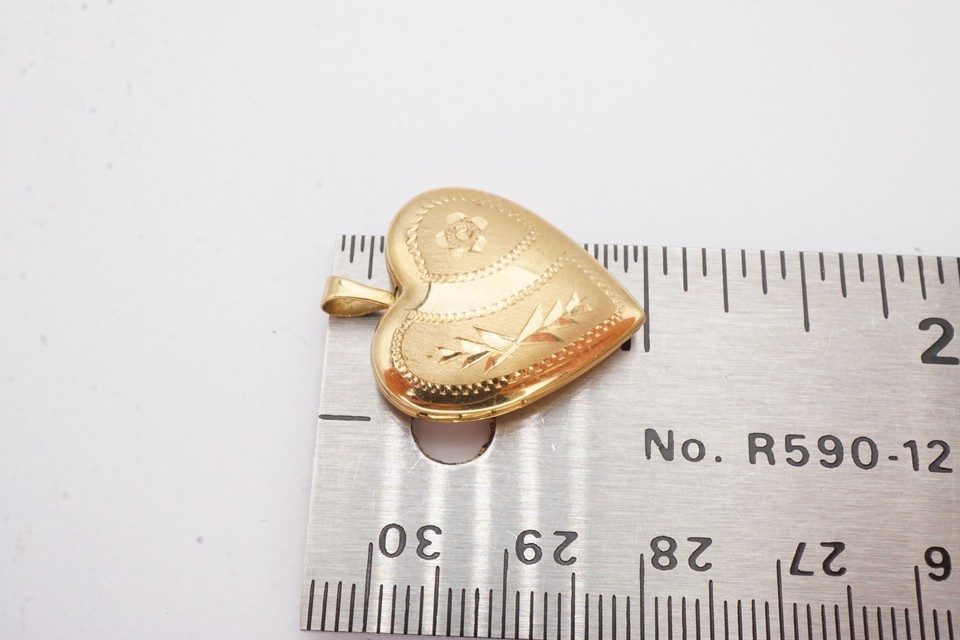 Vintage Gold Filled Heart Locket Pendant Photo Etched Flower F1 | eBay