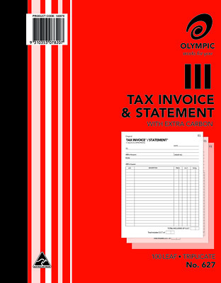 1 x Olympic 627 Tax Invoice & Statement Book Carbon Triplicate 100 Leaf ...