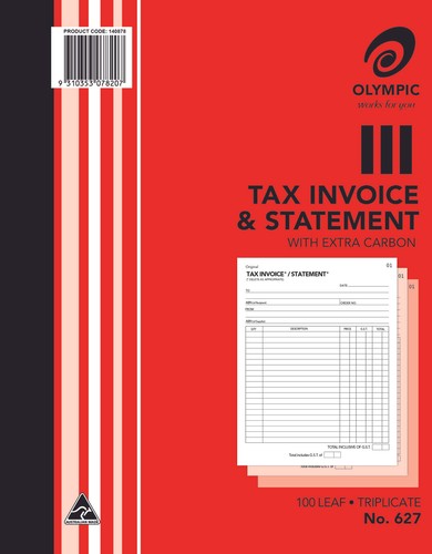 1 x Olympic 627 Tax Invoice & Statement Book Carbon Triplicate 100 Leaf ...