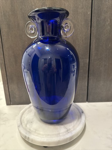 Pretty! Cobalt Blue Art Glass Vase Jug Pitcher Home Interior Decor ...